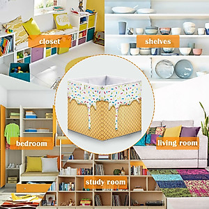 DOMIKING Ice Cream Branches Storage Bins for Gifts Foldable Cuboid Storage Basket with Sturdy Handle Large Baskets Organization for Closet Shelves Bedroom