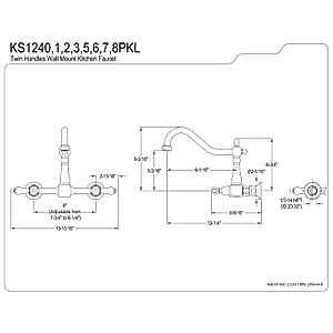 Kingston Brass KS1246PKL Duchess Two-Handle Wall Mount Bridge Kitchen Faucet, Polished Nickel