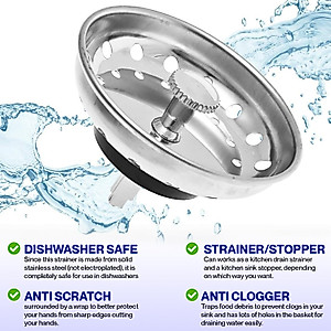 Kitchen Sink Drain Strainer 2 Pack of Stopper Combo Basket Replacement for 3-1/2 Inch Drain I Sink Drain Basket Stainless Steel Bathroom Sink Strainer | Bathtub Strainer Sink Hair Drain Screen