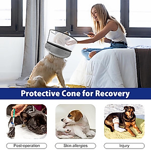 BARKLESS Inflatable Dog Cone Collar, Soft Dog Donut Collar After Surgery, 2-in-1 Dog Cone Alternative with Detachable Anti-Licking Shield, Soft Cone for Dogs Does Not Block Vision, Medium, Grey