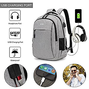 Extra Large Travel Laptop Backpack, Fit for 16 Inch Laptop with USB Charging Port, Headphone Port, 37L Waterproof Overnight Notebook Computer Backpack, Work Business College School Daybag (Grey)