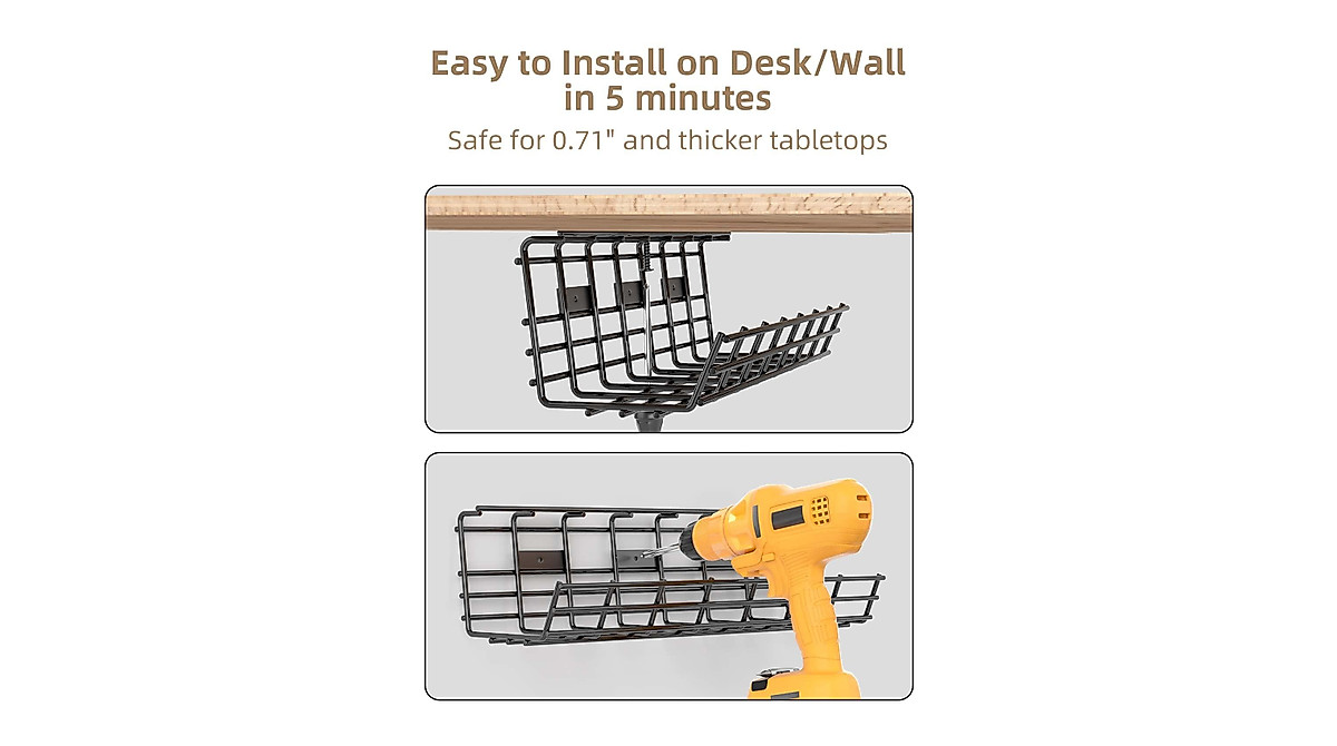 2 Pack Under Desk Cable Management Tray for Organized Workspaces