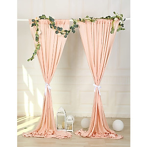 SHERWAY 9.6 Feet x 10 Feet Light Peach Silky Soft Curtain Wedding Backdrop Drapes, Slightly Shiny Satiny Window Curtains for Party Ceremony Decoration