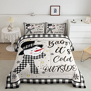 Kids Christmas Snowman Comforter Set Queen Size,Snowflake Winter Bedding,Girls Boys Adults Bedroom/Xmas Cabin Decor,Geometric Grids Lattice Down Comforter,Rustic Vintage Duvet Insert,2 Pillowcases