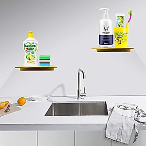 SinLoon 7.8 Inch Small Shelf in Flat Satin Aluminum Bathroom Shelf Wall Mount for Small Speaker Smartphone, Tablet, Toiletries(7.8in Gold)