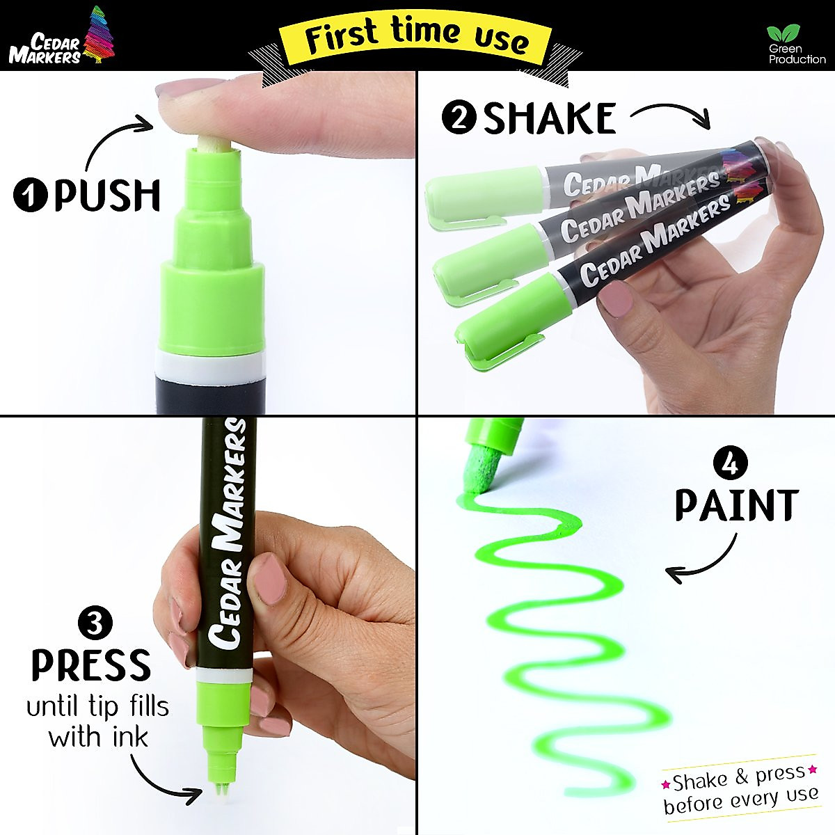 Cedar Markers Liquid Chalk Markers - 12 Pack With 40 Chalkboard Labels - Bold Neon Color Pens Including Gold And Silver Paint. Dry Erase Markers for Windows, Glass, Chalkboard with Reversible Tip.