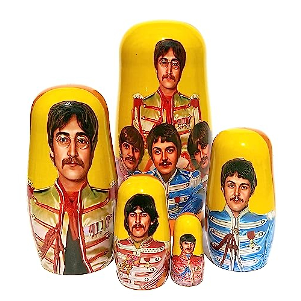 Great Russian Gifts The Beatles Group Collectible Memorbilia 5 Piece Stacking Nesting Doll Set 5.75 Inches Tall