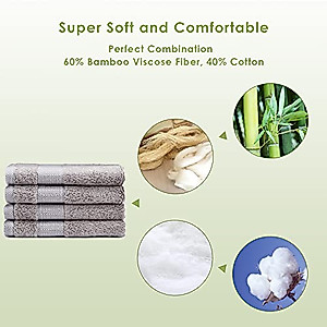 CANFOISON Bamboo Washcloths for Face and Body, 4 Pack Light Gray Washcloths for Adult Kids Baby Luxury Super Soft Highly Absorbent Bathroom Towels 13"x13"