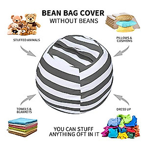 Miaowater 2 PCS Stuffed Animal Storage Bean Bag Chair Cover, Cotton Canvas Beanbag with Zipper for Organizing Kid's and Adults Room Grey 24"