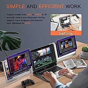LIMINK S19 Portable Triple Monitor Screen Extender for 14-17.3" Laptop, 14" FHD 1080P Laptop Dual Monitor Extender, HDR 72% NTSC, Plug Play, USB-C HDMI Display with Carry Case, Fit for Mac Windows