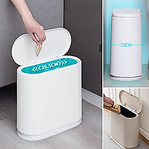 YISTOS 10 Liter Slim Rectangular Waste Bin, Wastebasket with Press Type Lid, 2.4 Gallon Garbage Baskets for Bathroom, Powder Room,Bedroom,Kitchen,Craft Room, Office-Grey Lid