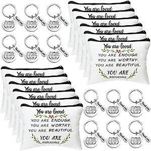 Talltalk 24 Pcs Employee Appreciation Cosmetic Bag Keychains Set Thank You Keyrings Gifts for Coworkers Women Nurse Teacher(You are Loved)