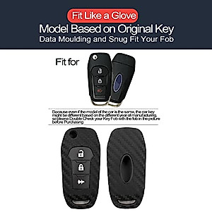 INFIPAR 2pcs Compatible with Flip 3 Buttons 2022 2021 2020 Ford Explorer Ranger F-150 F-250 F-350 F-450 F-550 Super Duty EcoSport Carbon Fiber Looks Silicone Case Cover Protector Keyless Remote
