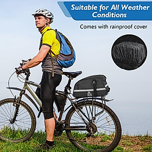Zacro Bike Bag Rear Rack, 13L Waterproof Bicycle Trunk Reflective Saddle Bag, 3 in 1 Shoulder/Handheld/Electric Ebike Pack Cargo Bag, Cycling Back Seat Luggage Pannier Pouch with Strap&Rain Cover