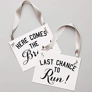 Set of 2 Wedding Signs for Ring Bearers & Flower Girls | Here Comes The Bride and Last Chance To Run Funny Ceremony Banners (Here Comes The Bride + Last Chance To Run)