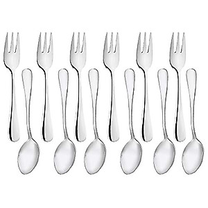 Snamonkia Small Appetizer Forks and Demitasse Spoons Stainless Steel Set of 12, 5.4 Inches, Salad Dessert Coffee Cocktail Espresso Flatware