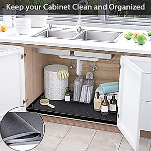 Under Sink Mat, Kitchen Waterproof Cabinet Liner 34" x 22" Flexible Silicone Under Sink Liner, Sink Mats for Bottom of Kitchen Sink Liner Drip Tray with Drain Hole, Kitchen Bathroom Cabinet Mat