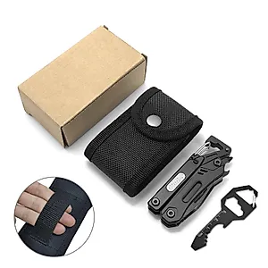 XGIZMOO Multi Tool Pocket Knife 9-in-1 Multipurpose Gadgets with Pliers, Screwdriver, Saw, Cutter, File, Buckle, Survival Gear With Nylon Sheath, 30CR13 Steel (Black)