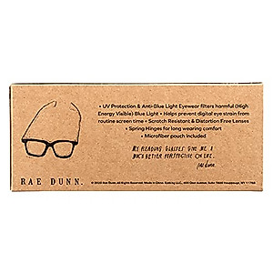 Rae Dunn "JUDY Blue Light Blocking Reading Glasses w/READ MORE Signature Font Microfiber Case (Crystal Dusty Blue, 2.0)
