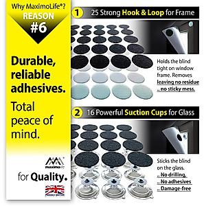 MaximoLife® Ultimate 100% Blackout Blind | Fits Any Window Size & Shape | Super Easy to Set Up and Take Down | 16X Suction Cups 25X Hook Tabs 32X Loop Tabs | Portable Travel Temporary Permanent