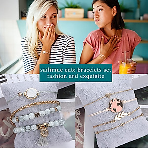 sailimue 29 Piece Cute Bracelets Set for Women Layered Adjustable Beaded Pendent Stack Links Bracelet Assorted Stackable Wrap Bangle Multiple Friendship Bracelet Jewelry