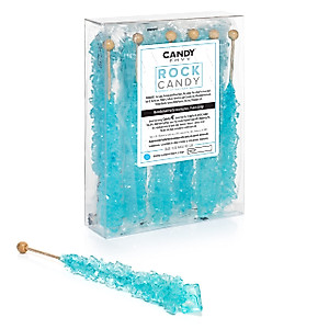 Candy Envy - Light Blue Rock Candy Sugar Sticks - Cotton Candy Flavored - 12 Indiv. Wrapped