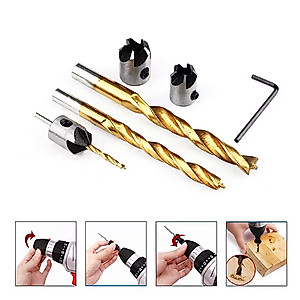 Tomato Palace Countersink Drill Bit Set 7 PCS Titanium Coated Counter Sinker Drill Bit Set for Wood High Speed Steel, Woodworking Carpentry Reamer Tool Set with Hex Key Wrench