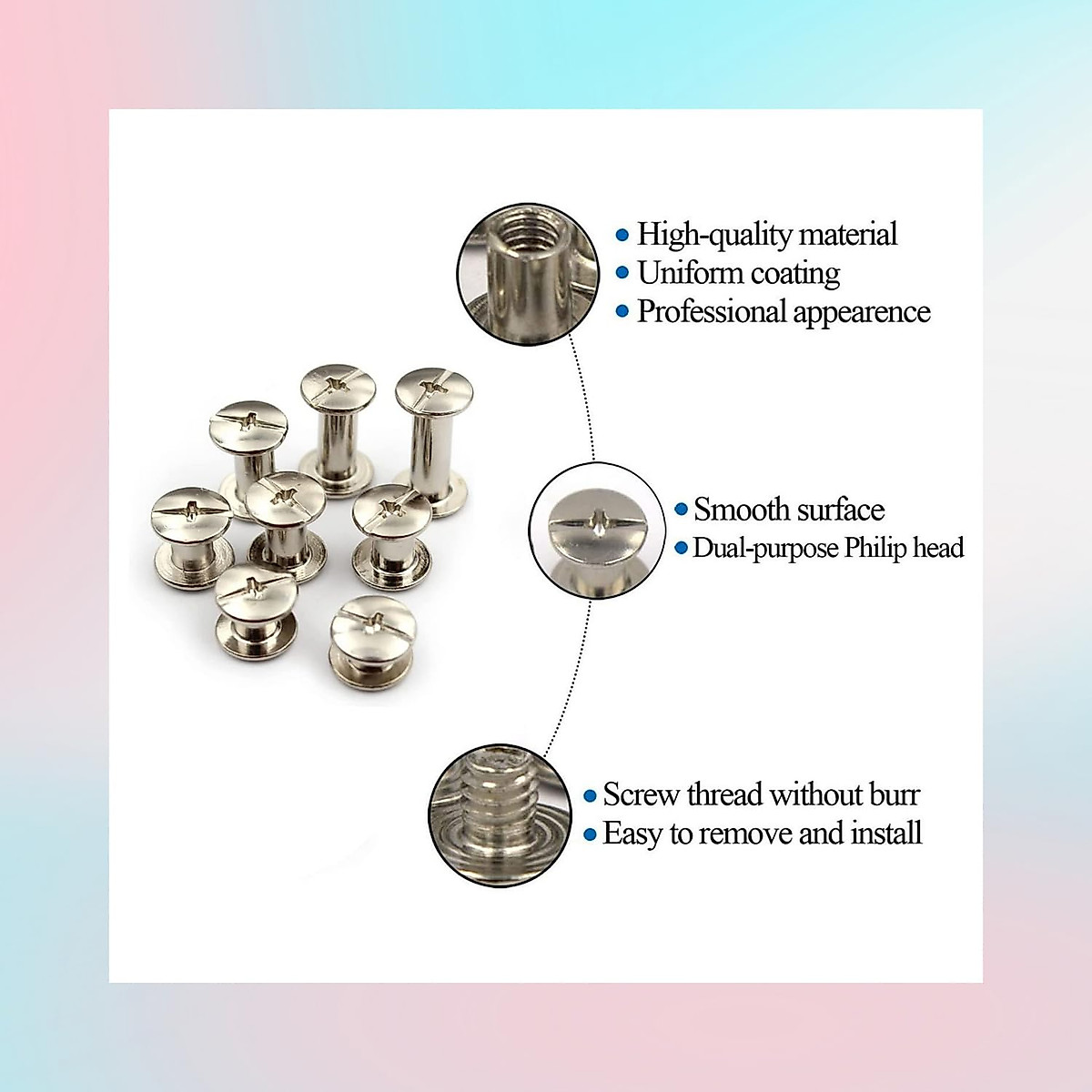 ALLOYMSYY 110 Sets Chicago Screws Leather Rivets Kit， for Binding Screws Trim and Repair Leather Craft Belt, Bag, Shoe, Purse Binding (Silver，M5*4.5.6.8.10.12.)