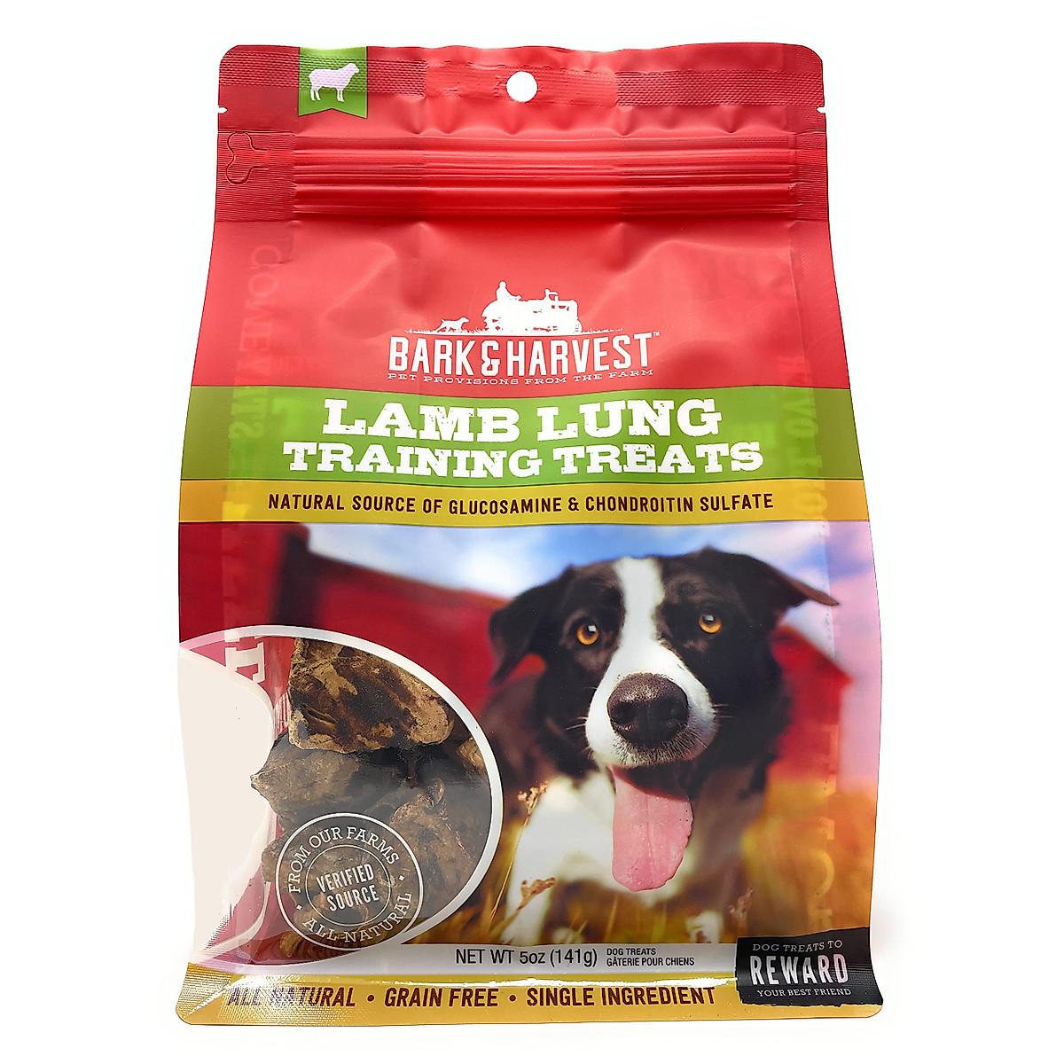 Bark & Harvest Dried Lamb Lung Training Treats - Grain Free Dog Training Chew Treats -Natural Source of Glucosamine & Chondroitin, 5 Ounce Bag