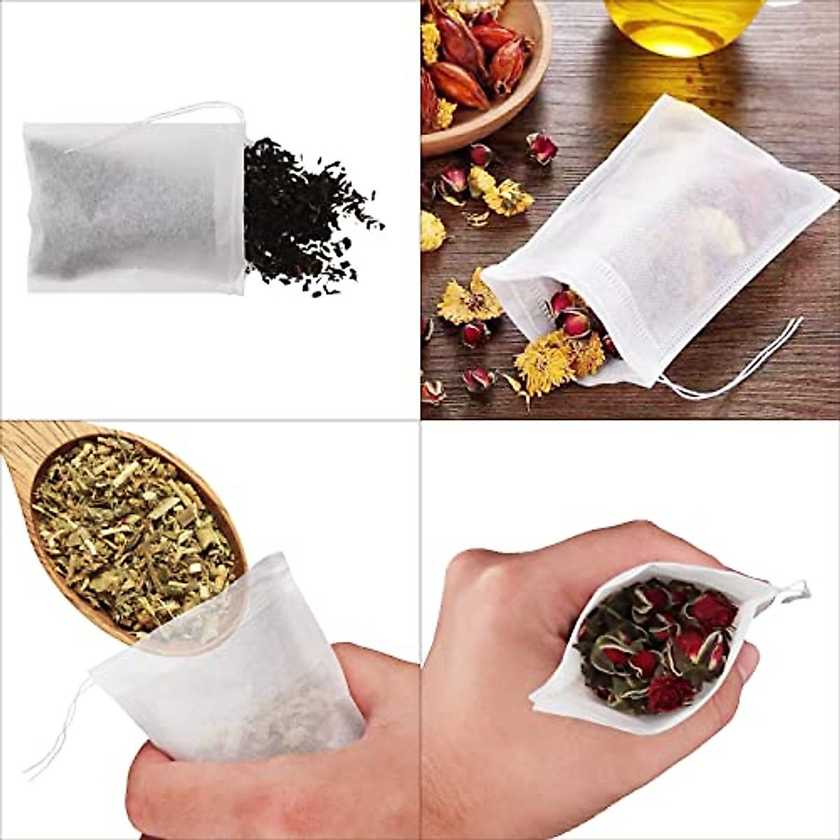 NEPAK 100 Pcs Disposable Tea Bags for Loose Leaf Tea,Empty Tea Bags with Drawstring,Tea Filter Bags for Loose Tea(3.15 x 3.94 inches)