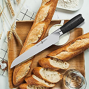 TUO Bread Knife - 8" Bread Slicing Knife Knife Serrated, German HC Steel Ergonomic Pakkawood Handle with Gift Box, Goshawk Series