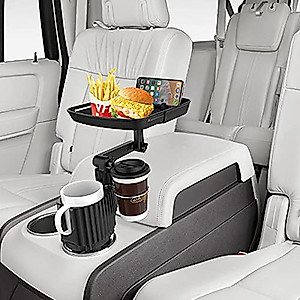 Aiuuee 4 in 1 Cup Holder Tray for Car, Upgraded Car Cup Holder Expander with Tray, Dual Cup Holder, Phone Slot, Adjustable Swivel Arm & Base, Detachable Car Food Tray Table for Eating