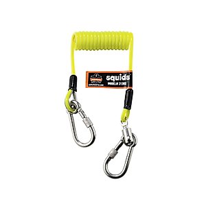 Ergodyne Squids 3130S Coiled Cable Tool Lanyard with Dual Stainless Steel Carabiners, 2 Pounds