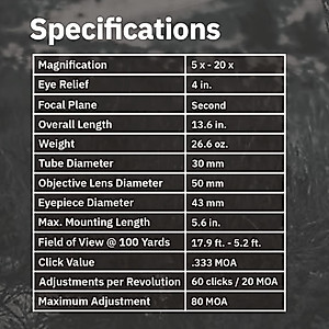 Huskemaw 5-20x50mm Blue Diamond Rifle Scope w/Huntsmart Reticle, Black 10520BDMB