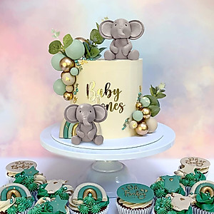26 PCS Elephant Cake Decoration Pearl Balls Cake Picks Eucalyptus Leaves Decoration Elephant Baby Shower Cake Decoration