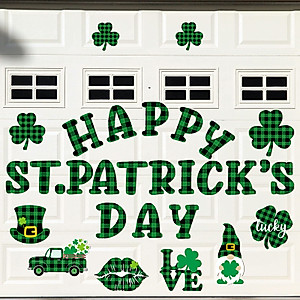30 Pcs St Patrick's Day Garage Door Decoration Refrigerator Car Magnets Sticker Magnetic Garage Door Magnets Holiday Magnets Plaid Shamrock Magnets for Anniversary Wedding Decor Party Supplies