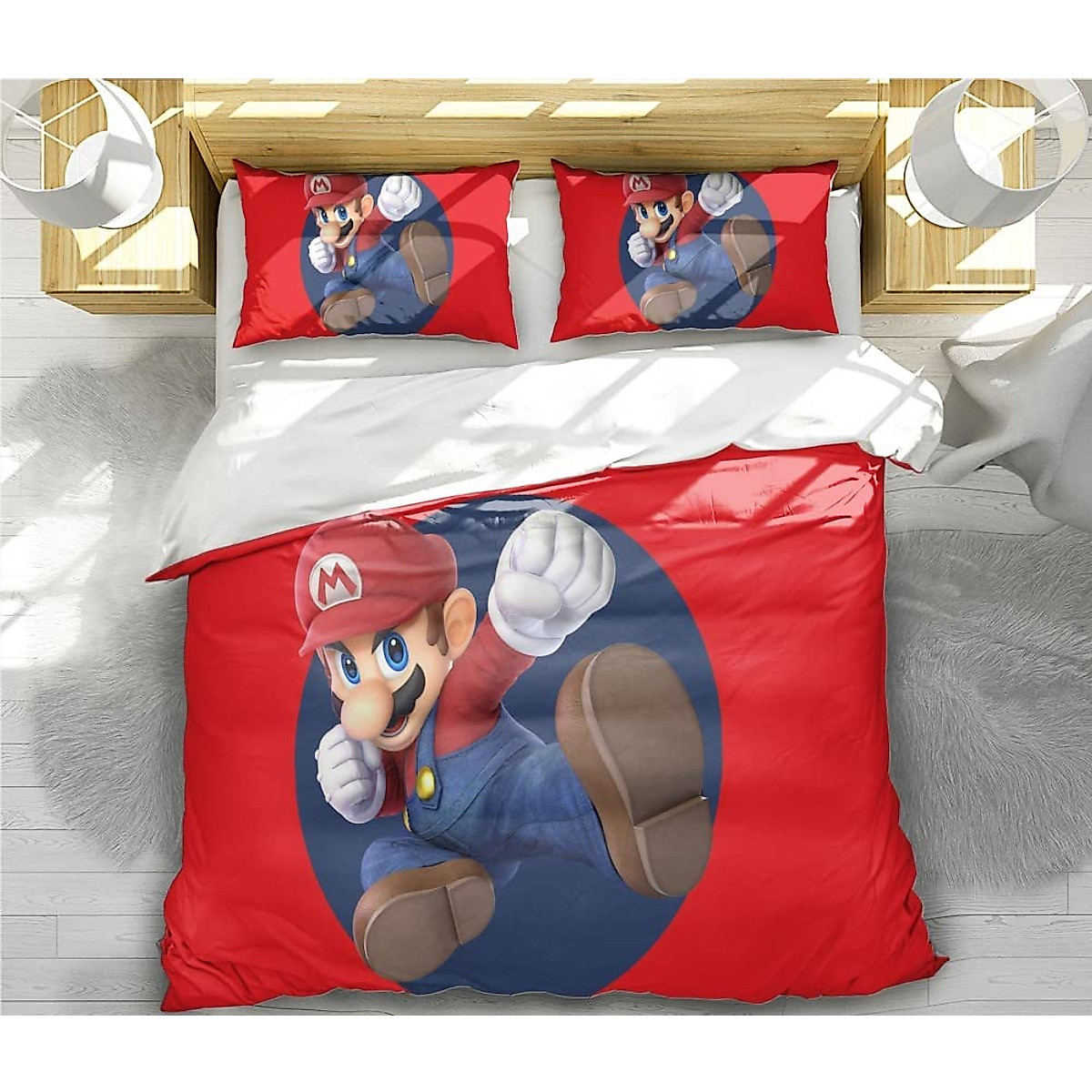 NICHIYOBI Redcap Beard Plumber Bros Game Movie Duvet Cover Set 3D Bedding Comforter Cover 3 Pcs (1 Duvet Cover+2 Pillowcases) Bedding Set (13,Twin-68x86in+20x30in*2)