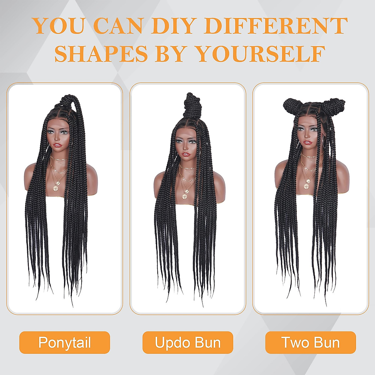 Alebery 42 inch HD Full Lace Front Knotless Box Braided Wigs for Black Women Full Lace Frontal Box Braids Wigs with Baby Hair Lightweight Synthetic Black Cornrow Fully Handmade Braided Wig