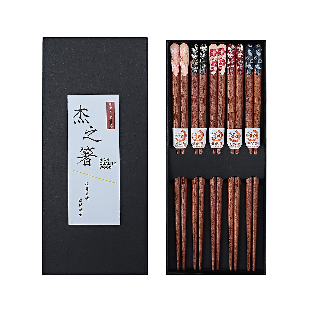 Cooking Wooden Japanese Chopsticks Reusable-Personalized Chopsticks Dishwasher Safe, Fancy Fun Sushi Easy Chopsticks