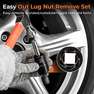 Topme Lug Nut Removal Tool, 6 Pieces Lug Nut Extractor Set 1/2 Inch Drive, Locking Lug Nut Removal Tool for Damaged, Frozen, Studs, Rusted, Rounded-Off Bolts & Nuts Screws