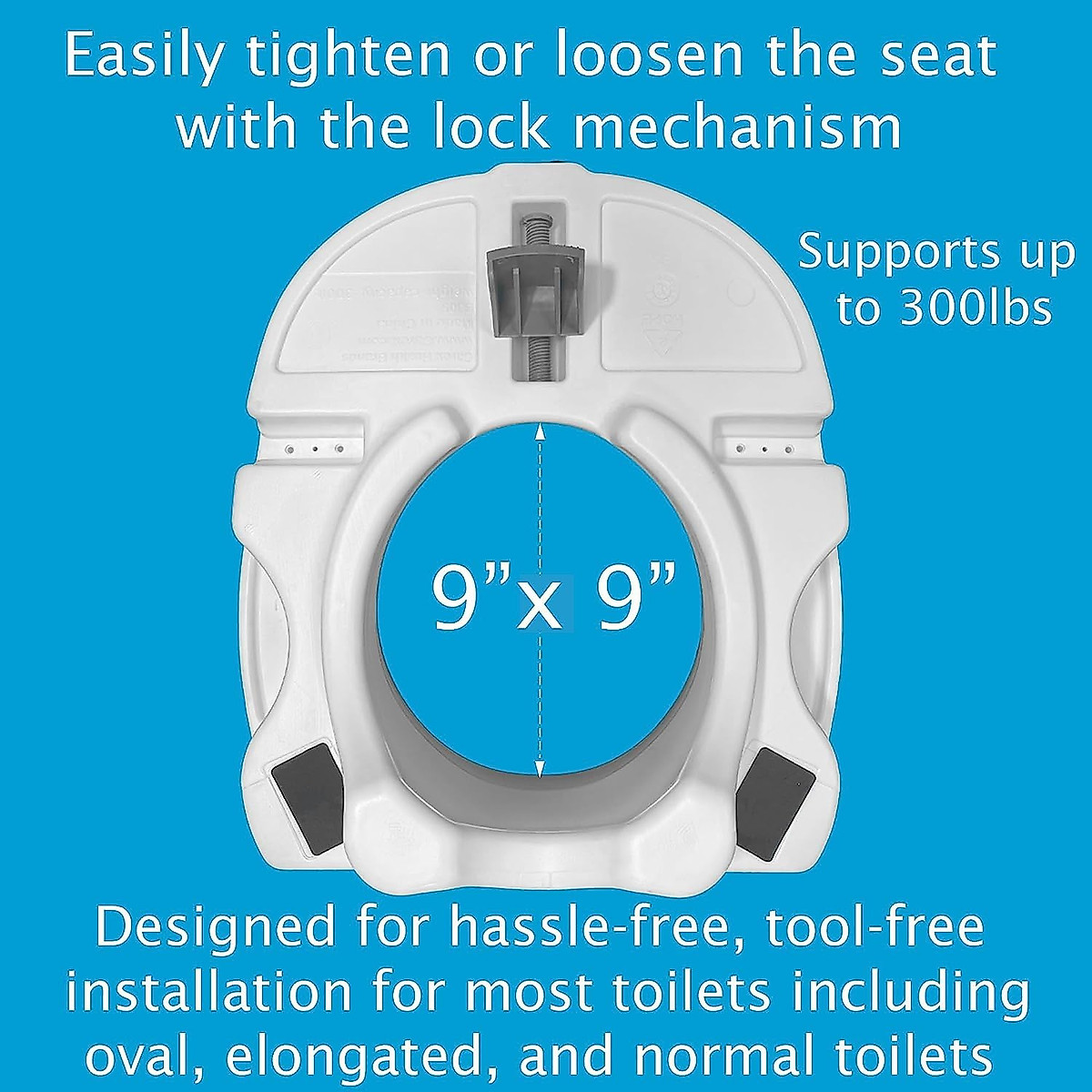 Carex E-Z Lock Raised Toilet Seat, Adds 5 Inches to Toilet Height, Elderly and Handicap Toilet Seat with Handles - 5 Inch Toilet Seat Riser with Arms - Fits Most Toilets