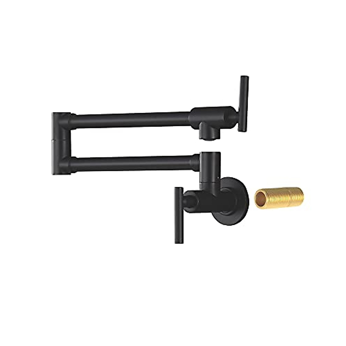 PHASAT Pot Filler Faucet,Black Pot Filler Wall Mount,Brass Kitchen Faucet Folding Stretchable with Double Joint Swing Arm,2 Handles with 2 Cartridges,Single Hole,Matte Black,PTZH01C