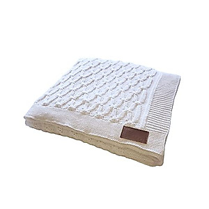 Soft Knit Baby Blanket 100% Organic Cotton GOTS Certified, Swaddle, Receiving and Stroller Blankets, White Neutral for Boy, Girl, Newborn, Infant and Toddler 40 x 30 inches