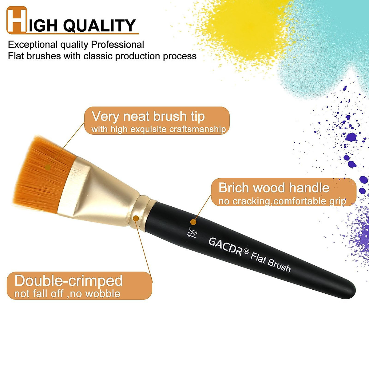 1 1/2 inch Flat Paint Brushes for Acrylic Painting,4 Pieces 38mm Large Craft Basecoating PaintBrushes with Wooden Handle for Acrylic, Oil, Body, Facial mask Brushes