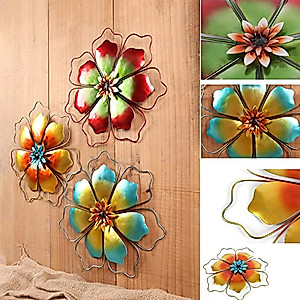 LITIALLY Metal Flower Wall Decor, 3PCS 10 Inch Metal Flowers Wall Art Sculpture Hanging Farmhouse, Yard Garden Decor for Home Bedroom Living Room