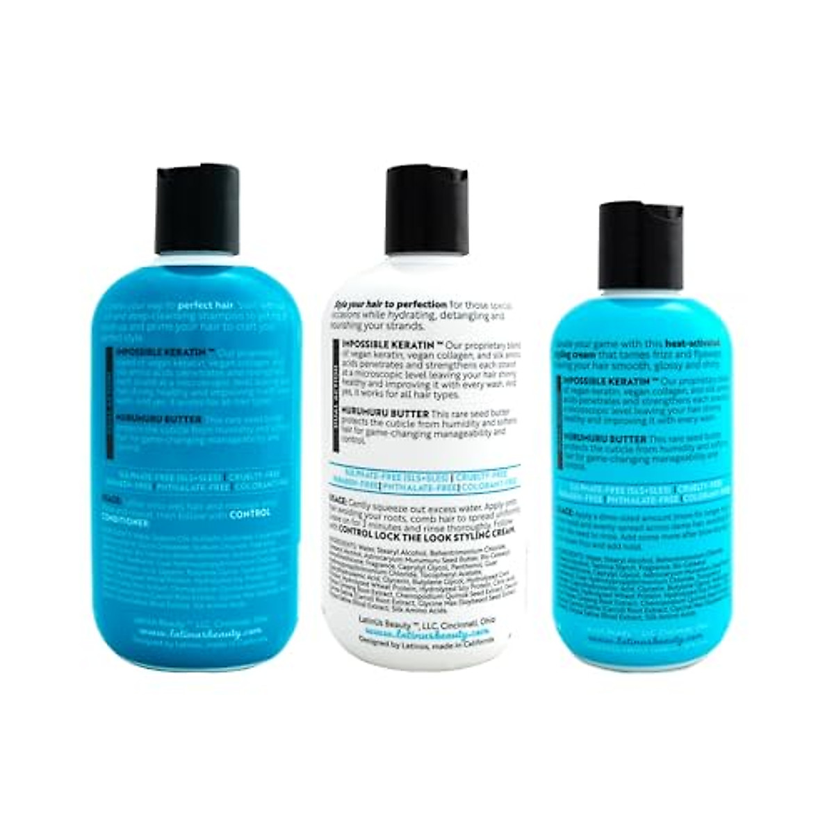 LATINUS BEAUTY CONTROL Collection, Impossible Keratin Anti-Frizz Shampoo (12 oz) + Conditioner (12 oz) + Styling Cream (8 oz) for Frizzy, Hard to Manage Hair