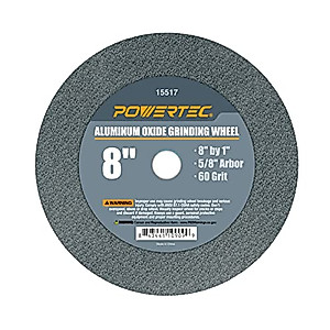 POWERTEC 15517 Bench and Pedestal Grinding Wheels, 8 Inch x 1 Inch, 5/8 Arbor, 60 Grit, Aluminum Oxide Bench Grinder Wheel for Bench Grinder, 1 Pack