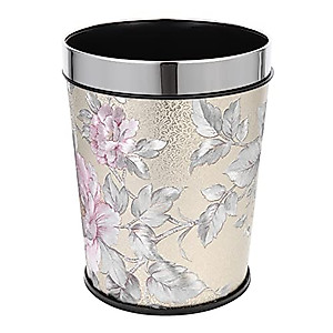 Healeved Garbage Bedroom Office Basket Vintage Yellow Room Container Kitchen Decorative Buckets Garbage Waste Bag and for Laundry Small Bathroom Steel Flower Floral Metal Home Bucket