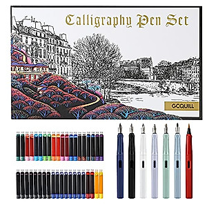 GC QUILL Calligraphy Pen Set, 7 Calligraphy Fountain Pens with Different Nibs and 40 Ink Cartridges, Calligraphy Set for Beginners- MU-09
