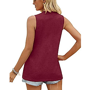 Womens Tops Dressy Casual V Neck Sleeveless Tunic Tops Loose Fit Red Small